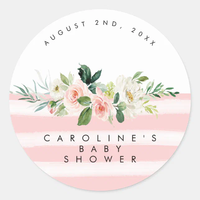 pink floral baby shower sticker | Zazzle