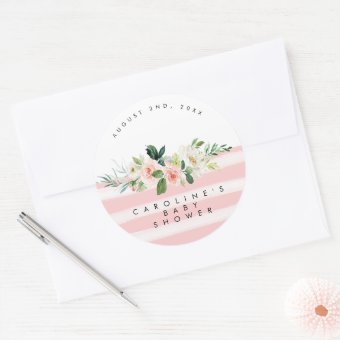 pink floral baby shower sticker | Zazzle