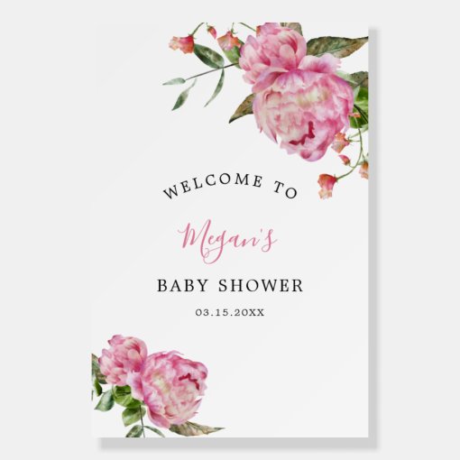 Pink Floral Baby Shower Welcome Sign | Zazzle
