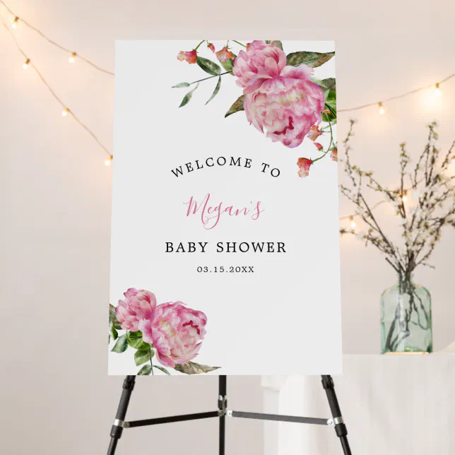 Pink Floral Baby Shower Welcome Sign | Zazzle