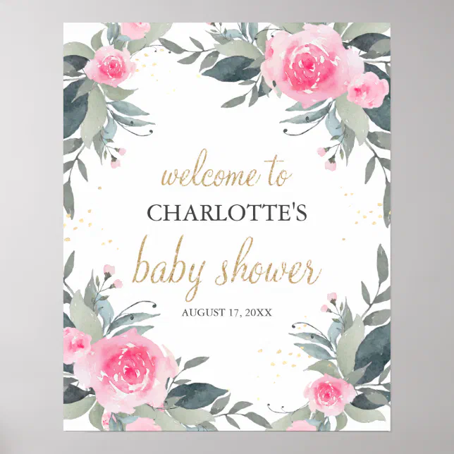 Pink Floral Baby Shower Welcome Sign | Zazzle