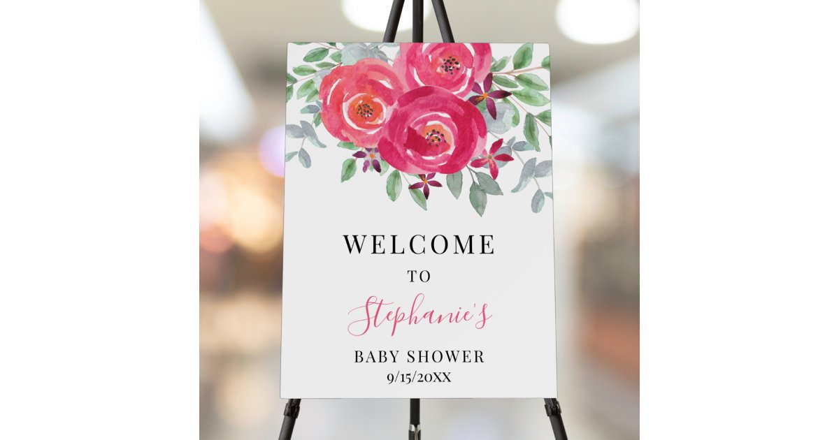 Pink Floral Baby Shower Welcome Sign | Zazzle