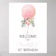 Pink Floral Balloon First Birthday Welcome Sign | Zazzle