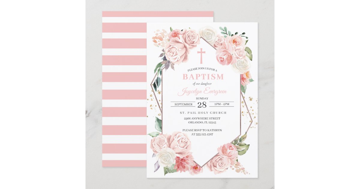 Pink Floral Baptism Invitation | Zazzle