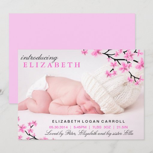 Pink Floral Birth Announcement | Zazzle