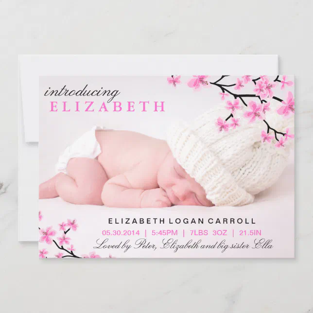 Pink Floral Birth Announcement | Zazzle