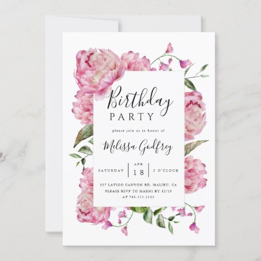 Pink Floral Birthday Party Invitation | Zazzle