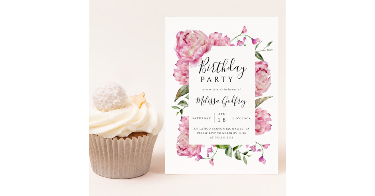 Pink Floral Birthday Party Invitation | Zazzle