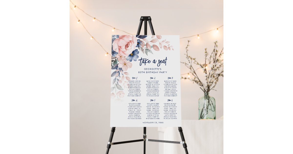 Pink Floral Birthday Party Seating Chart Plan Foam Board | Zazzle