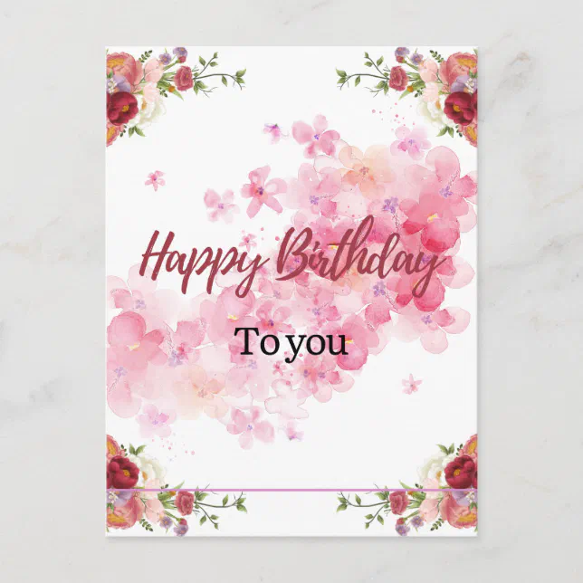 Pink floral Birthday Postcard | Zazzle