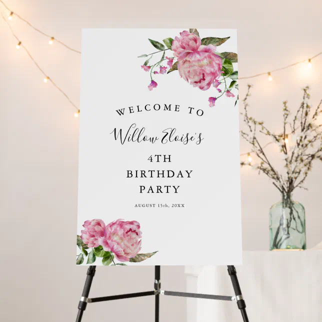 Pink Floral Birthday Welcome Sign | Zazzle