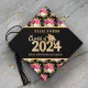 Pink Floral Black Gold Class 2024 Graduation Graduation Cap Topper | Zazzle