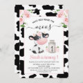 Pink Floral Black White Cow Print Birthday Invitation | Zazzle