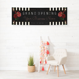 Pink Floral Black | White Stripes Business Banner | Zazzle