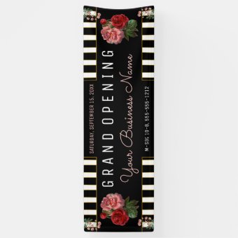 Pink Floral Black | White Stripes Business Banner | Zazzle