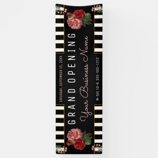 Pink Floral Black | White Stripes Business Banner | Zazzle