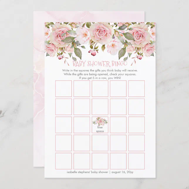 Pink Floral Blooms Baby Shower Bingo Card | Zazzle