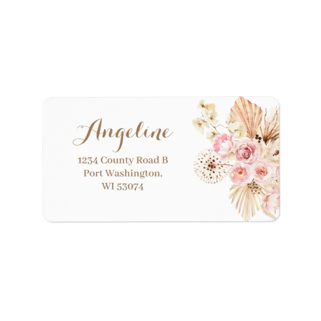 Pink Floral Boho Pampas Grass Address Label | Zazzle