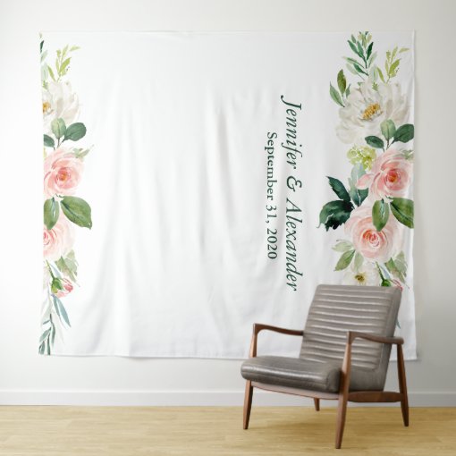 Pink Floral Boho Wedding Photo Booth Backdrop | Zazzle