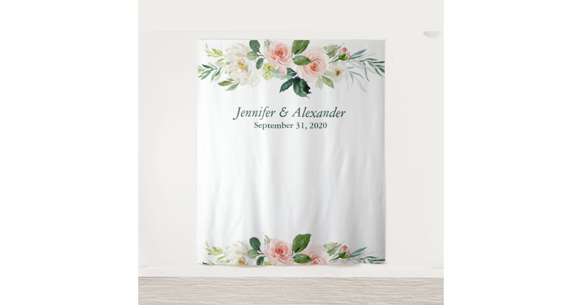 Pink Floral Boho Wedding Photo Booth Backdrop | Zazzle