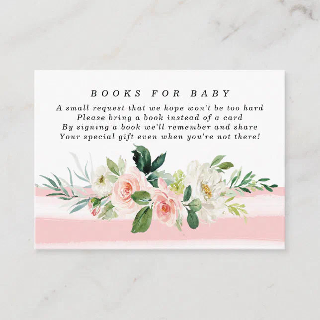 Pink floral books for baby book request card | Zazzle
