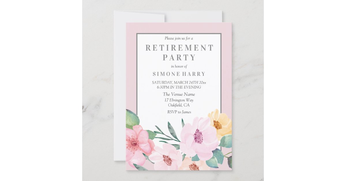 Pink Floral Border Retirement Party Invitation | Zazzle