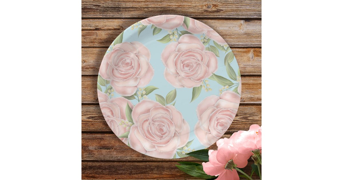 Pink Floral Botanical Blush Rose Pretty Pattern Paper Plates | Zazzle
