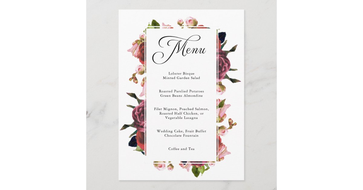 Pink Floral Bouquet Wedding Menu | Zazzle