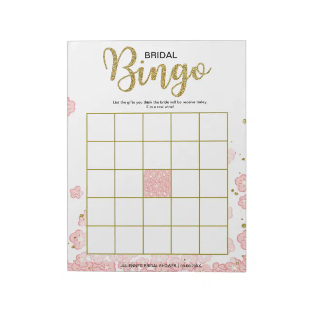 Pink Floral Bridal Bingo Notepad | Zazzle