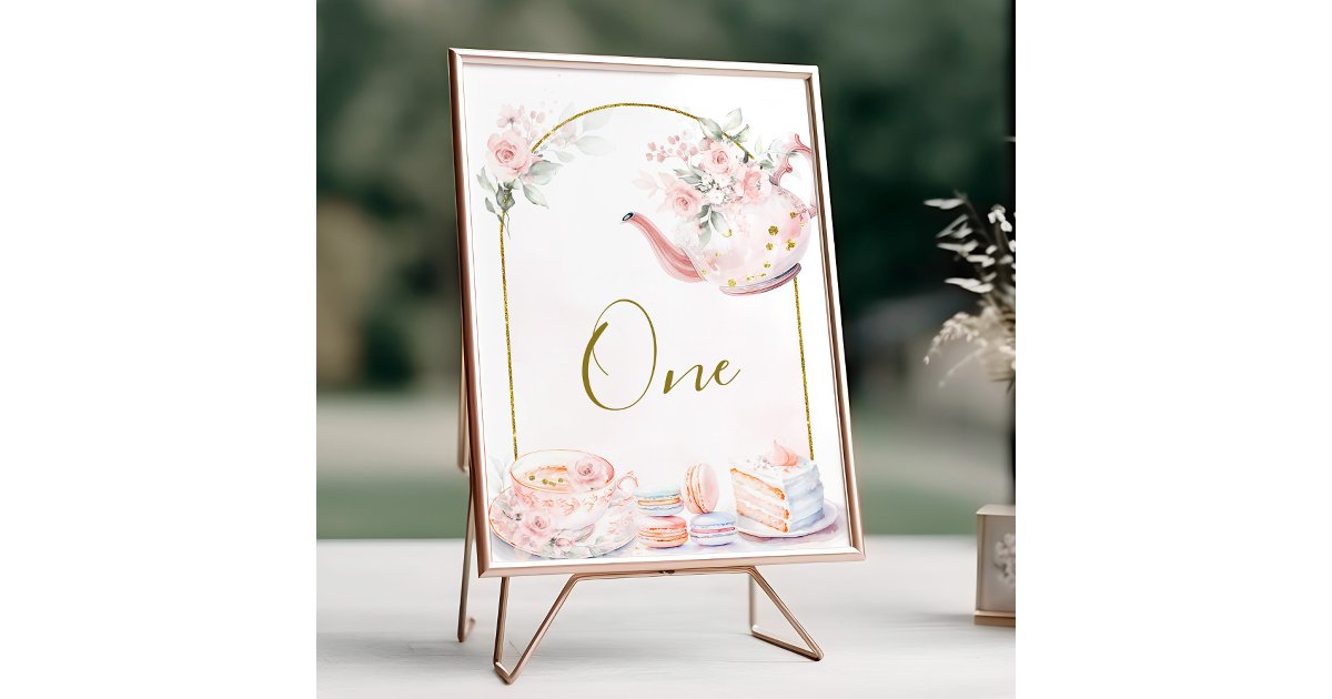 Pink Floral Bridal Shower Tea Party Table Number | Zazzle