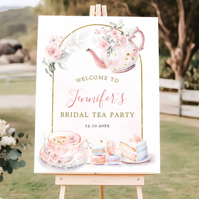 Pink Floral Bridal Shower Tea Party Welcome Sign | Zazzle