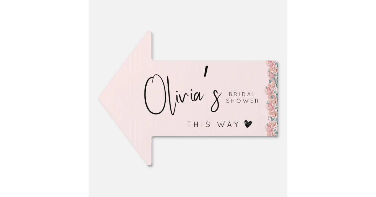 Pink floral bridal shower this way arrow sign | Zazzle