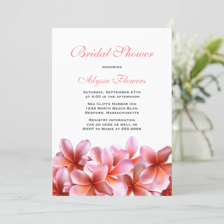 Pink Floral Bridal Shower Tropical Plumeria Invitation | Zazzle