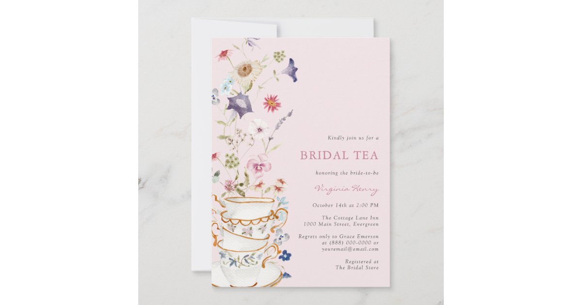 Pink Floral Bridal Tea Invitation | Zazzle