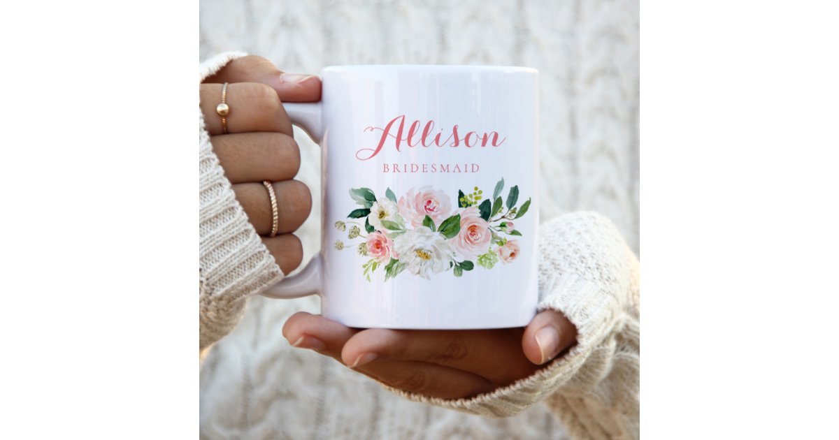 Pink floral Bridesmaid Personalized Two-Tone Coffee Mug | Zazzle