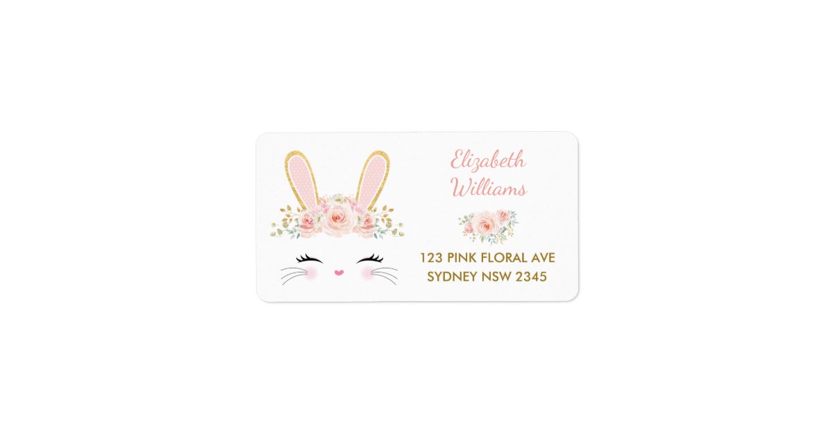 Pink Floral Bunny / Cute Rabbit Return Address Label | Zazzle