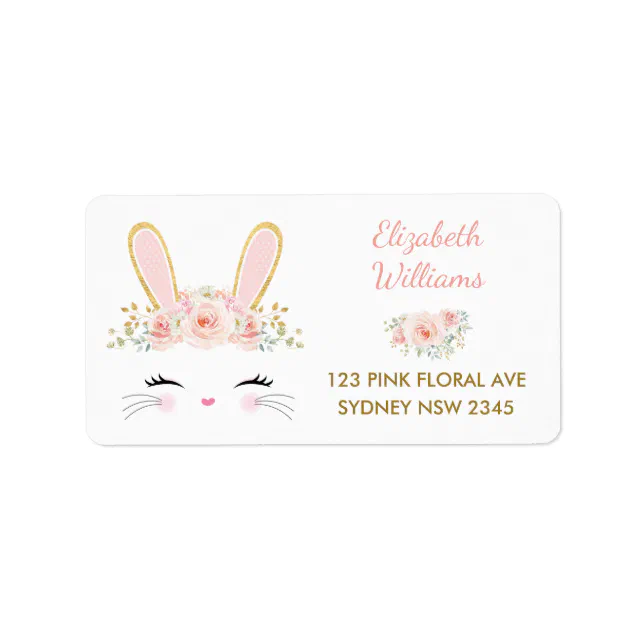 Pink Floral Bunny / Cute Rabbit Return Address Label | Zazzle