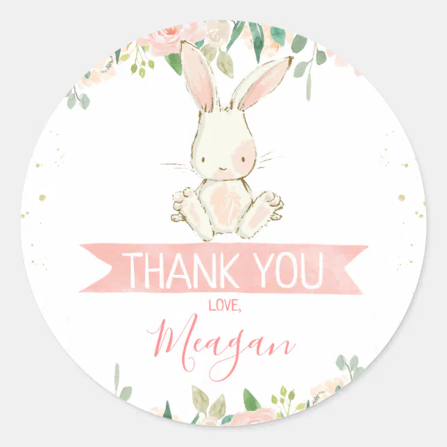 Pink Floral Bunny Rabbit 1st Birthday Classic Round Sticker | Zazzle