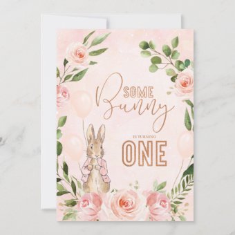 Pink Floral Bunny Rabbit 1st Birthday Invitation | Zazzle