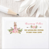 Pink Floral Bunny Rabbit Baby Shower Address Label | Zazzle