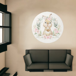 Pink Floral Bunny Rabbit Girl Baby Nursery Rug | Zazzle