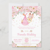 Pink Floral Bunny Stork Bundle Girl Baby Shower Invitation | Zazzle