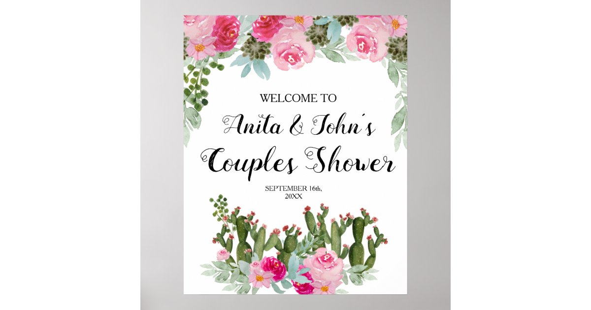 Pink Floral Cactus Couples Shower Welcome Sign | Zazzle
