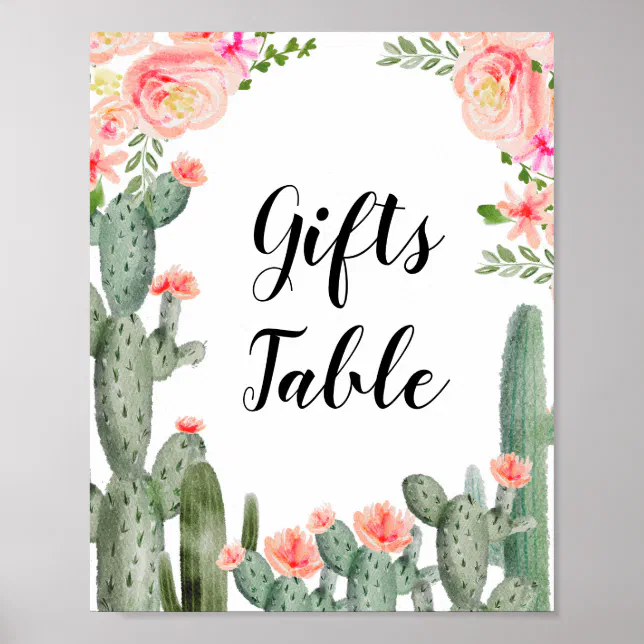 Pink Floral Cactus Gifts Table Sign | Zazzle