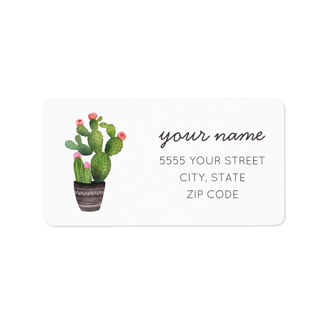 Pink Floral Cactus Label | Zazzle