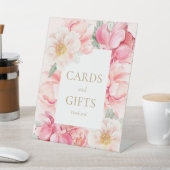 Pink Floral Cards and Gifts Pedestal Sign | Zazzle