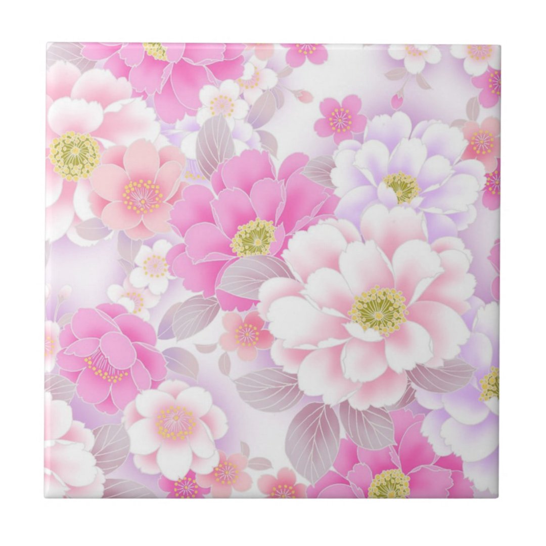 Pink Floral Ceramic tiles | Zazzle