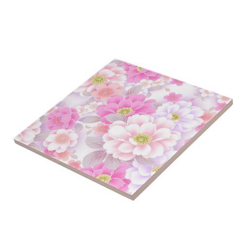 Pink Floral Ceramic tiles | Zazzle
