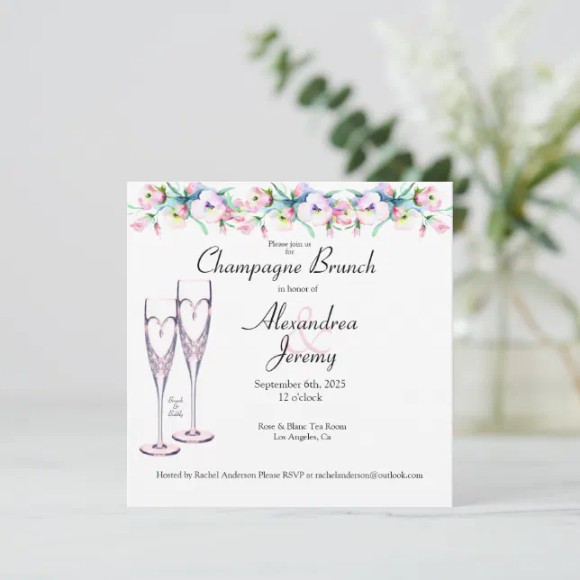 Pink Floral Champagne Brunch Wedding Invitation | Zazzle