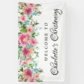 Pink Floral Christening Welcome Banner Template | Zazzle